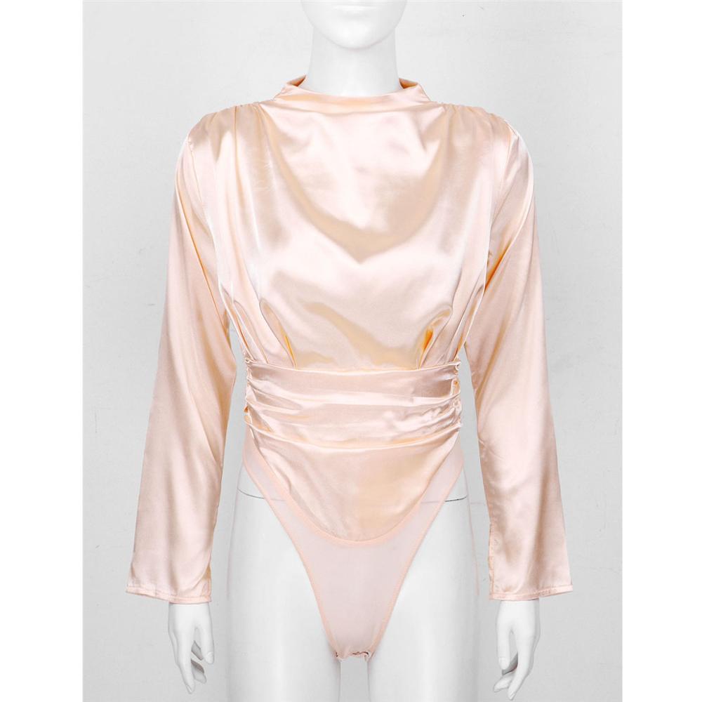 Womens Silky Satin High Neck Long Sleeves Bodysuit... – Grandado