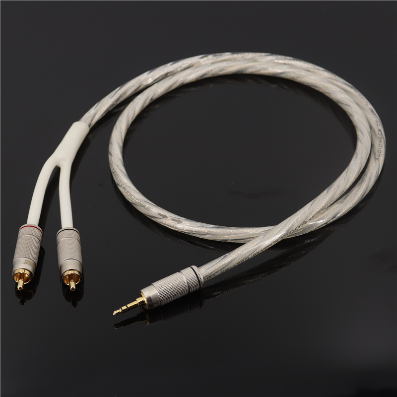 AUDIOMECA 3.5 AUX to 2 RCA cable Silver plated con... – Vicedeal