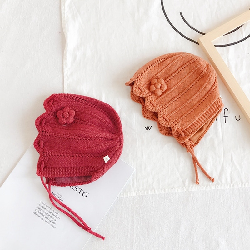 Winter Gebreide Cap Kids Pure Kleur Bloemen Handge... – Grandado