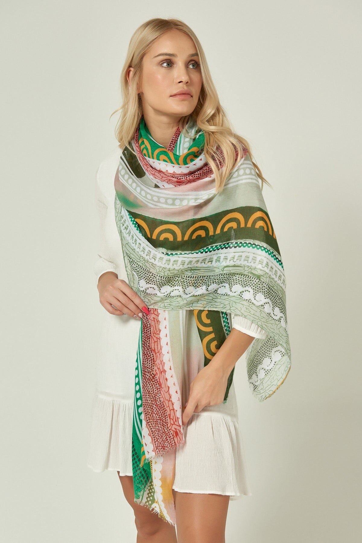Chal verde con patrón étnico para mujer, ropa de ,... – Grandado
