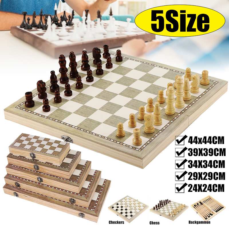 Large 44cm 3 in 1 Wooden Chess Backgammon Checkers... – Grandado