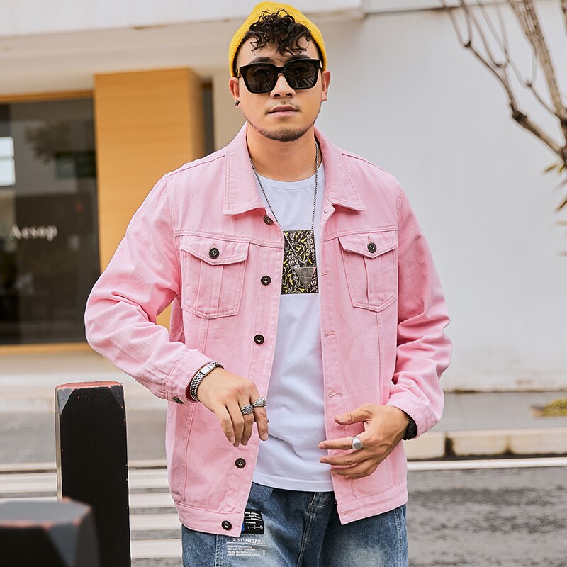 Roze Denim Jas Mannen Herfst Casual Losse Oversize... – Vicedeal