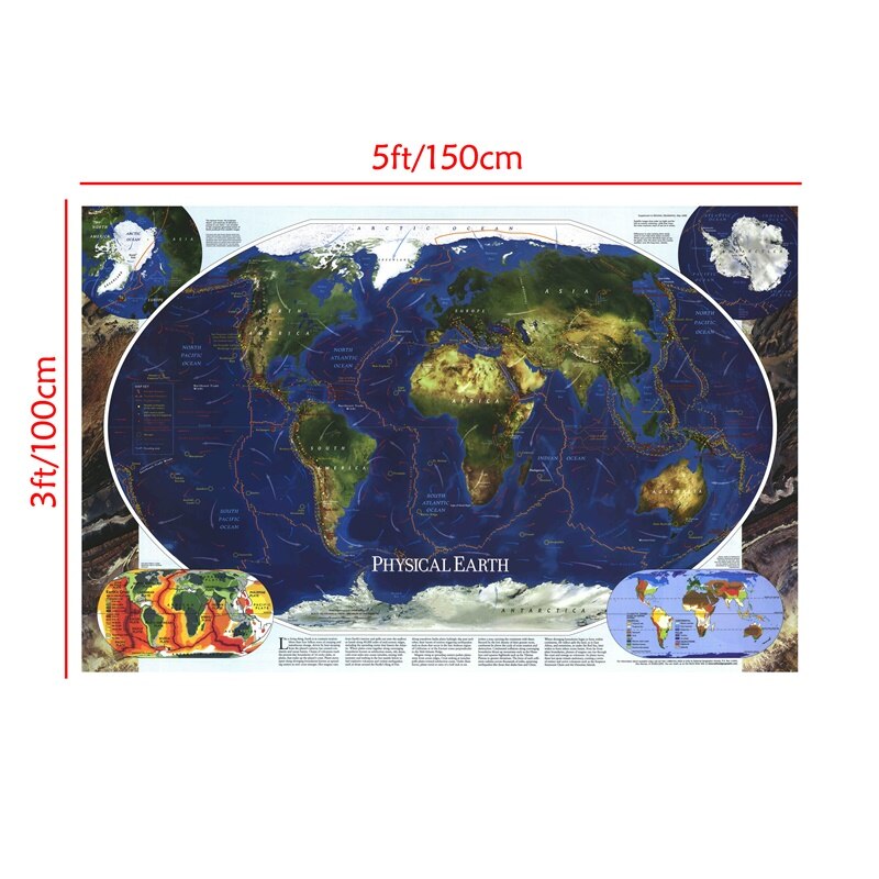 The World Map Physical Earth 150*100cm Wall Poster... – Vicedeal