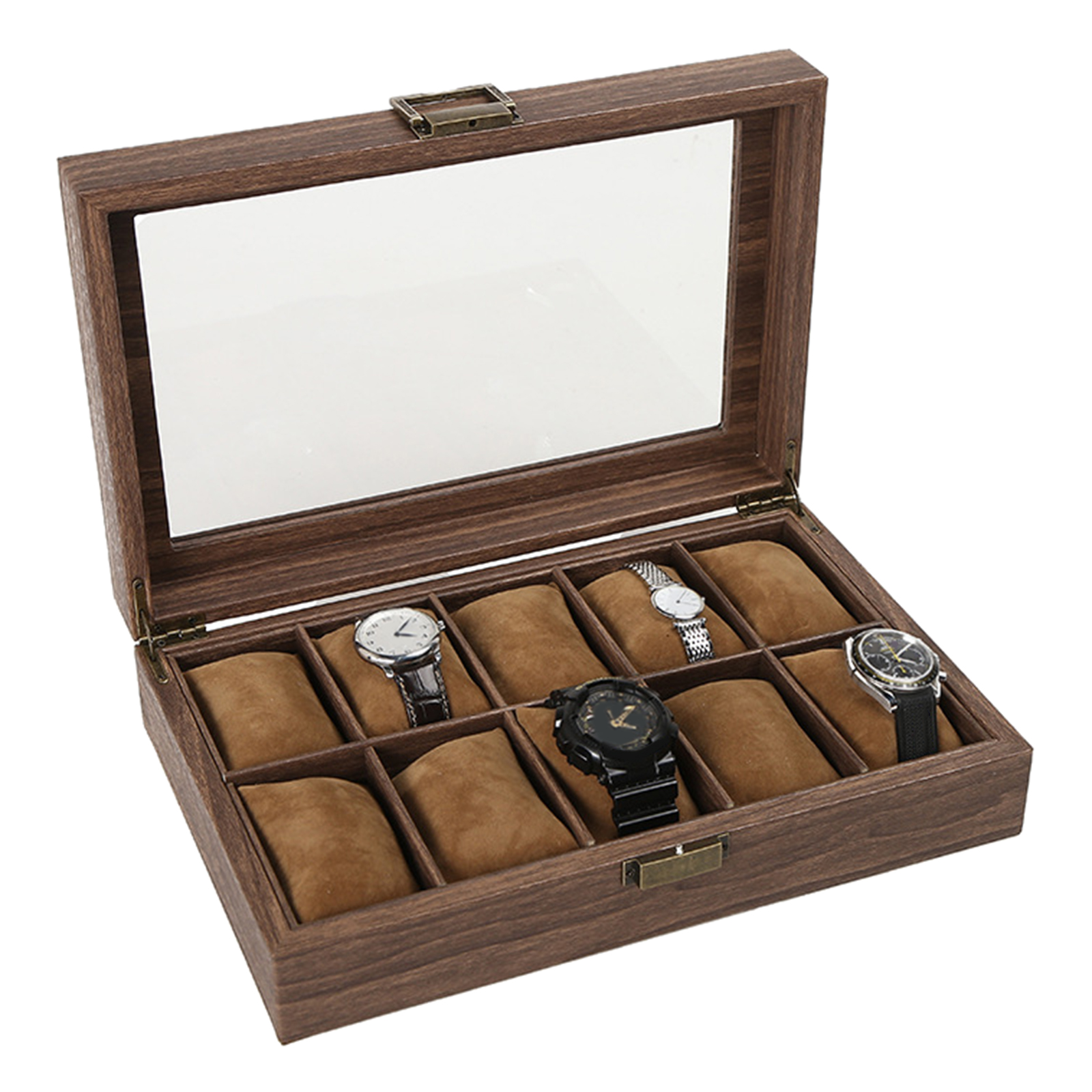 Wood Watch Box Organizer with Glass Display Top - ... – Grandado
