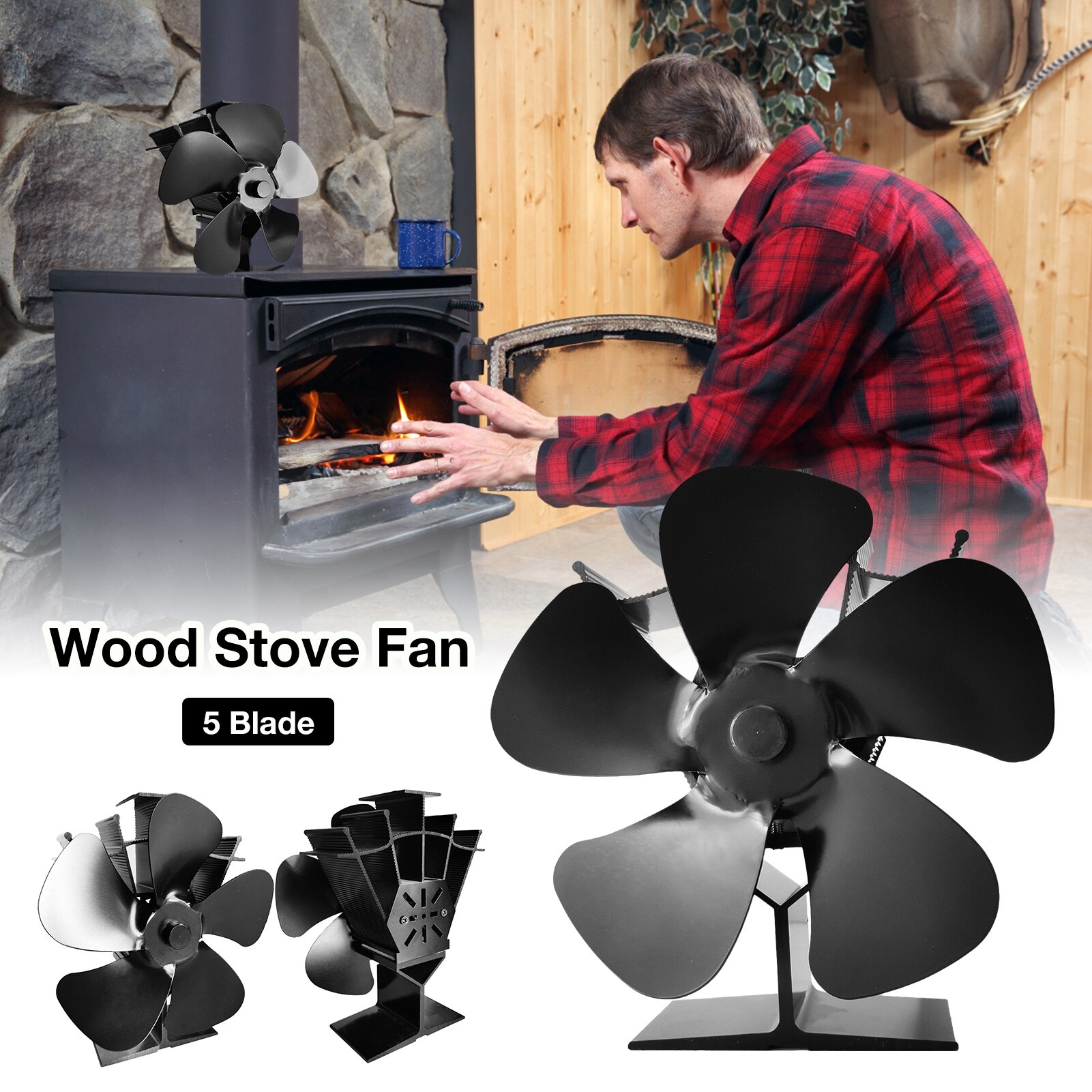 Silent 5 Blades Fireplace Stove Fan Thermal Power ... – Vicedeal