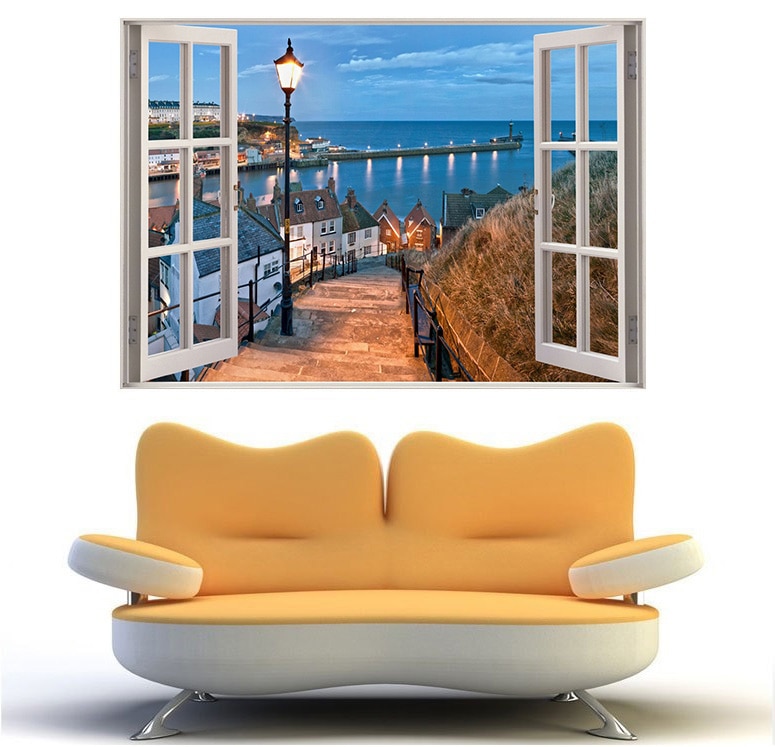 3D Effect Window View WALL STICKERS Exotic Harbour... – Grandado