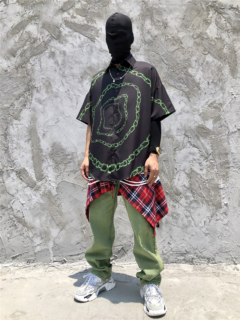 Mens Hip Hop Chain Printed Shirts Casual Short Sle... – Grandado