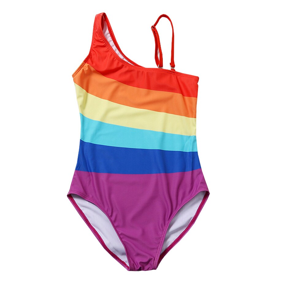 Rainbow Color Girl Swimsuit Teenage Girl One Piece... – Vicedeal