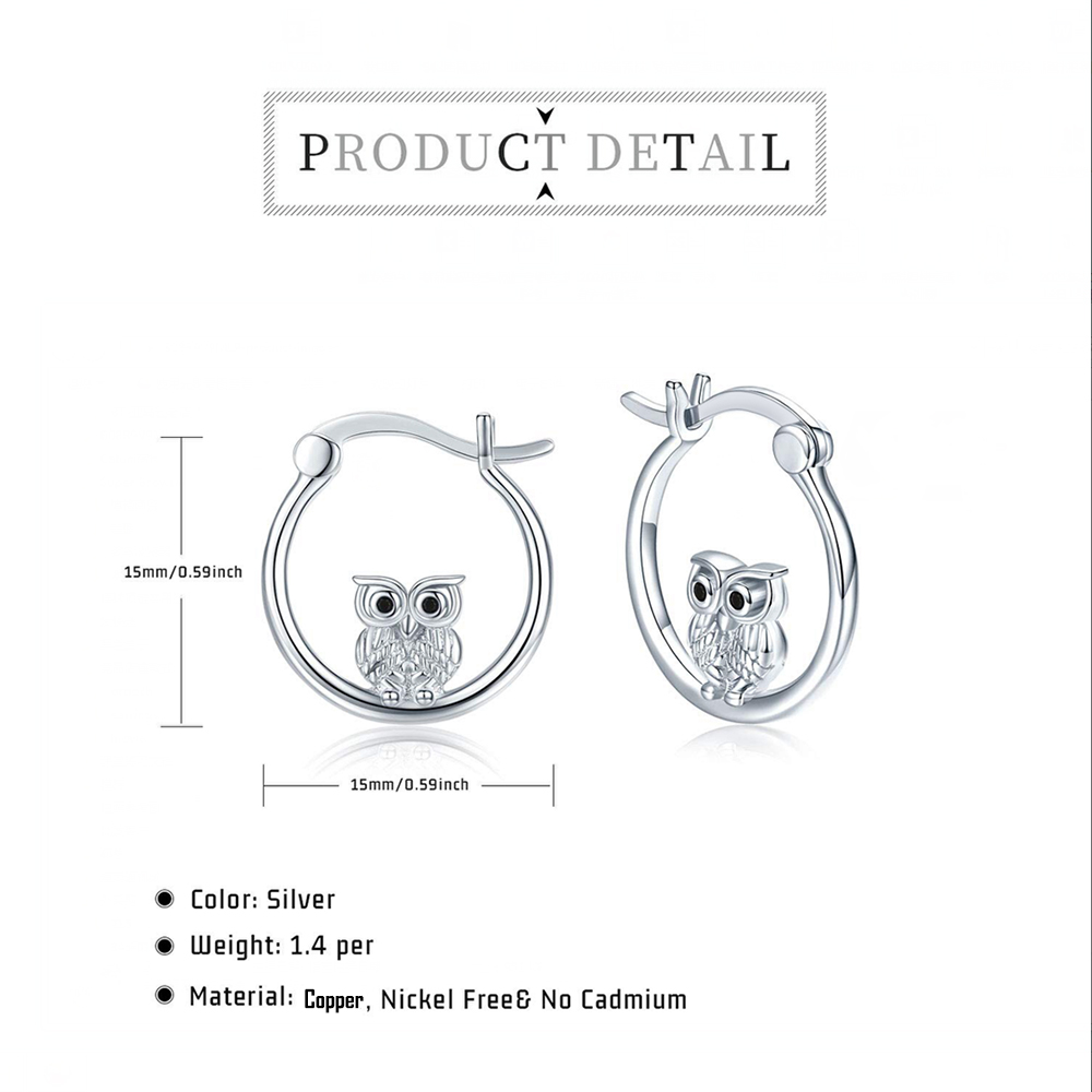 Harong Dier Serie Uil Oorringen Zilveren Kleur Kop... – Vicedeal