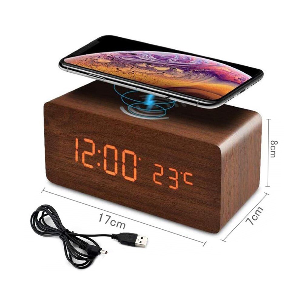 Modern Wooden Wood Digital LED Desk Alarm Clock Th... – Grandado