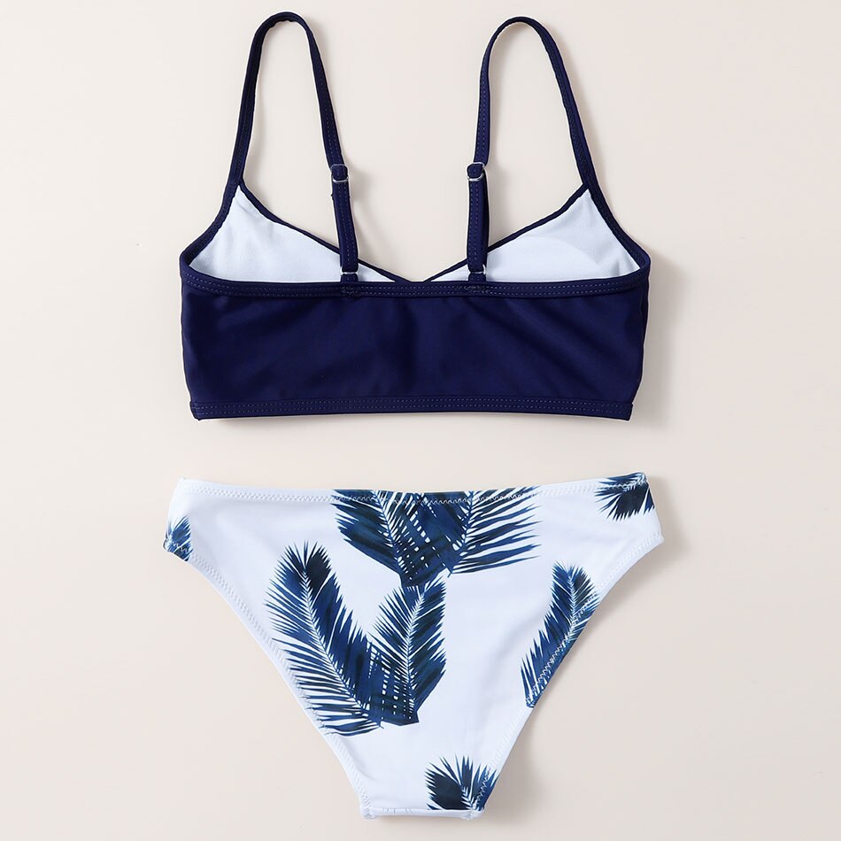 Leaf Print Girl Swimsuit Kids Tropical Two Piece C... – Grandado