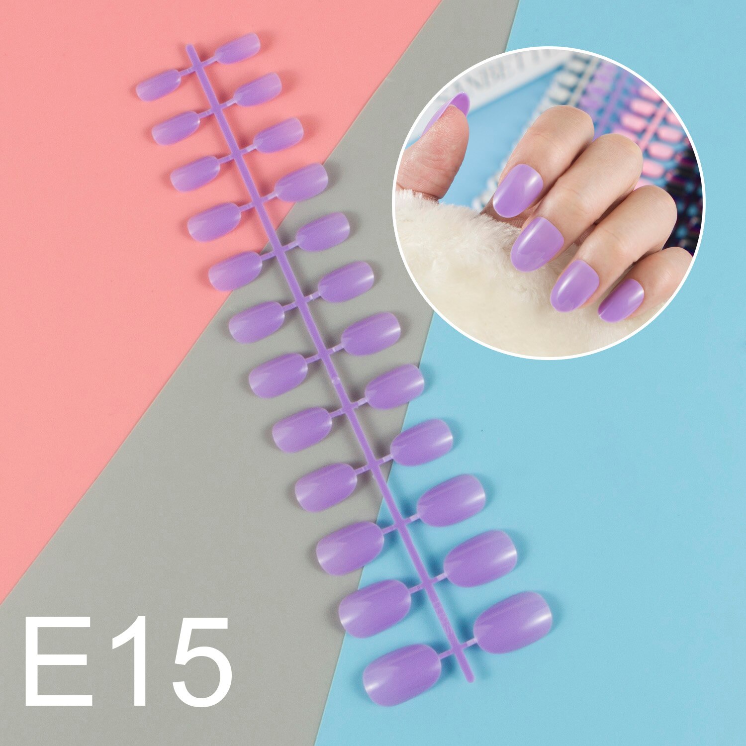 1 Set Of 24 pcs Short Round Shape False Nail With ... – Grandado