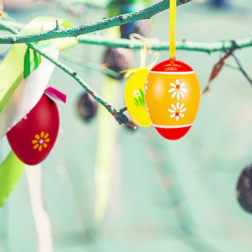 24 Pcs Easter Hanging Egg Colorful Printed Craft w... – Grandado