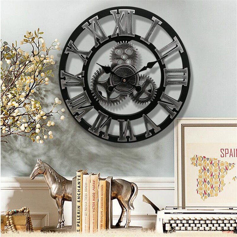 Vintage Wood Wall Clock Decorative Retro Gear Wall... – Vicedeal