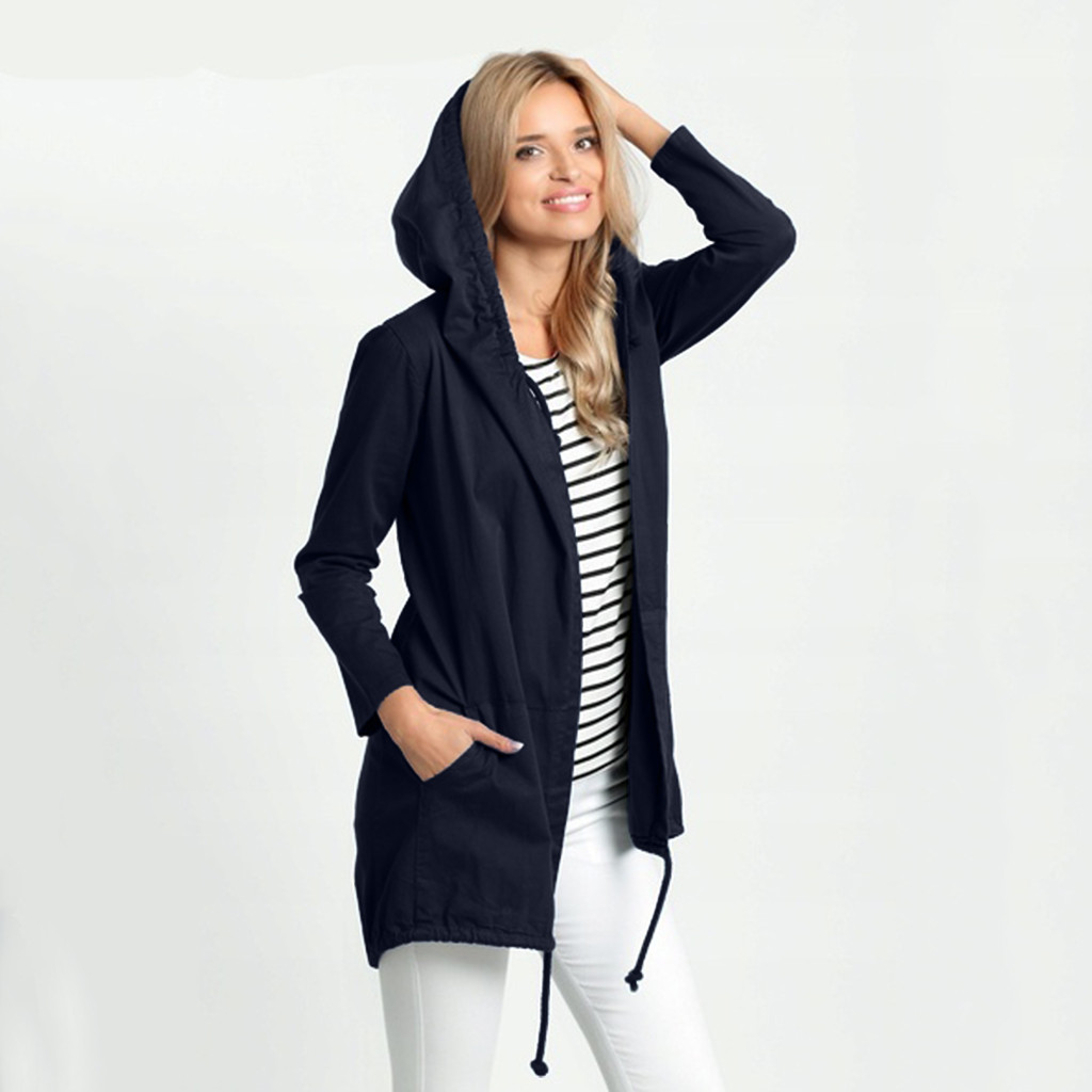 Women Windproof Long Hooded Jackets Waist Tighteni... – Vicedeal