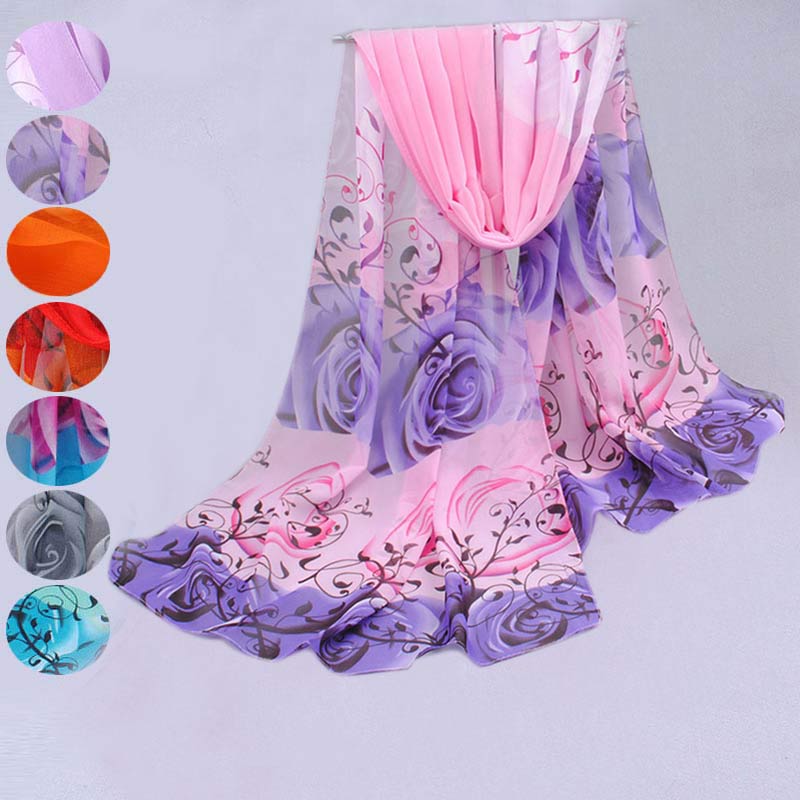 Silk Scarf Classical Rose Printing Chiffon Silk So... – Grandado