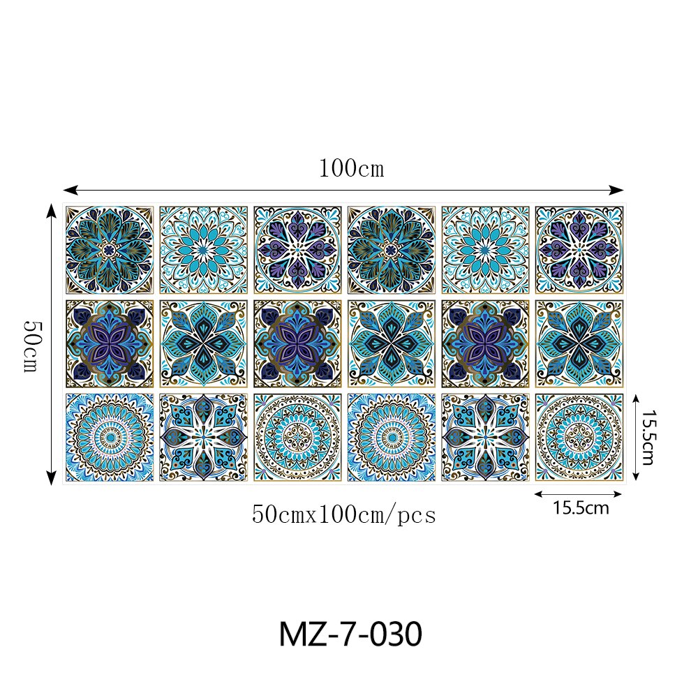Dream Blue Mandala Style Matte Tiles Sticker Trans... – Grandado