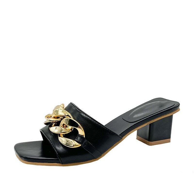 Summer Female PU Women's Slippers Metal Chain Deco... – Grandado