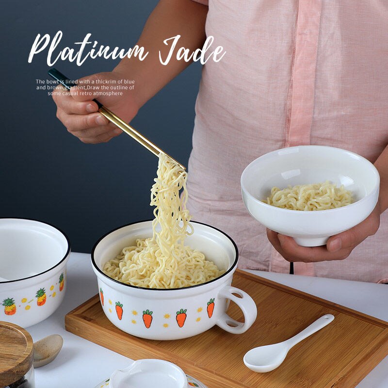 Ceramic instant noodle bowl with cover and spoon – Vicedeal