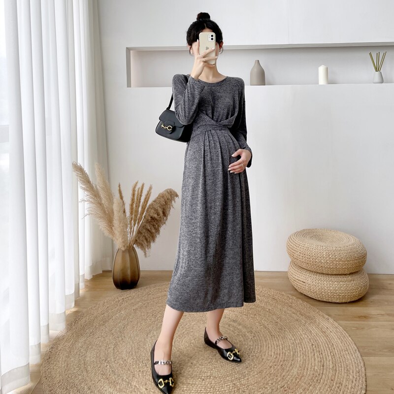 0120# Autumn Korean Maternity Long Dress Across Sl... – Grandado