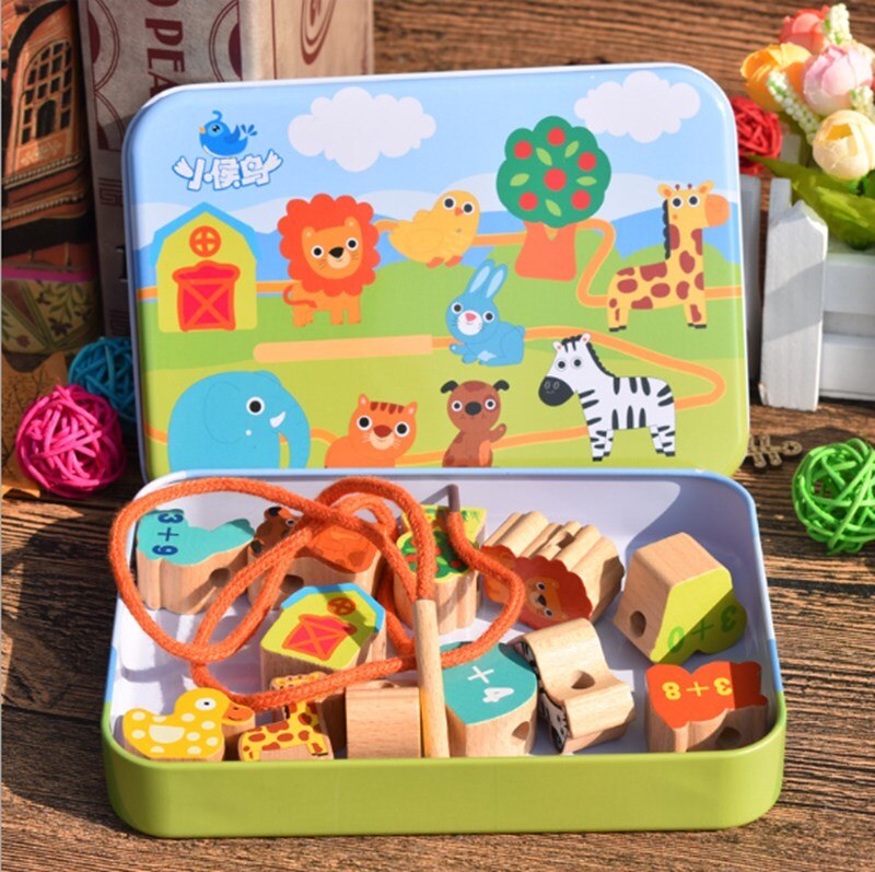 Wooden Toy Baby DIY Toy Cartoon Fruit Animal Threa... – Vicedeal