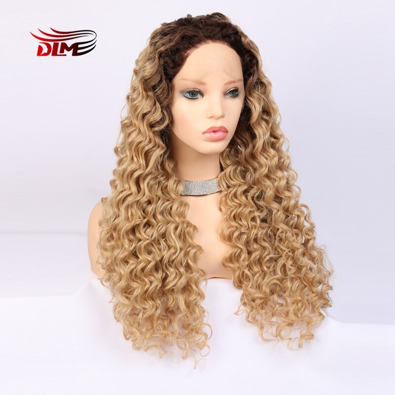Synthetic fiber wigs dark root ombre blonde curly ... – Vicedeal