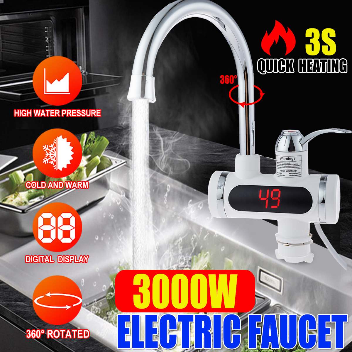 3000W Temperature Display Instant Water Tap Tankle... – Vicedeal