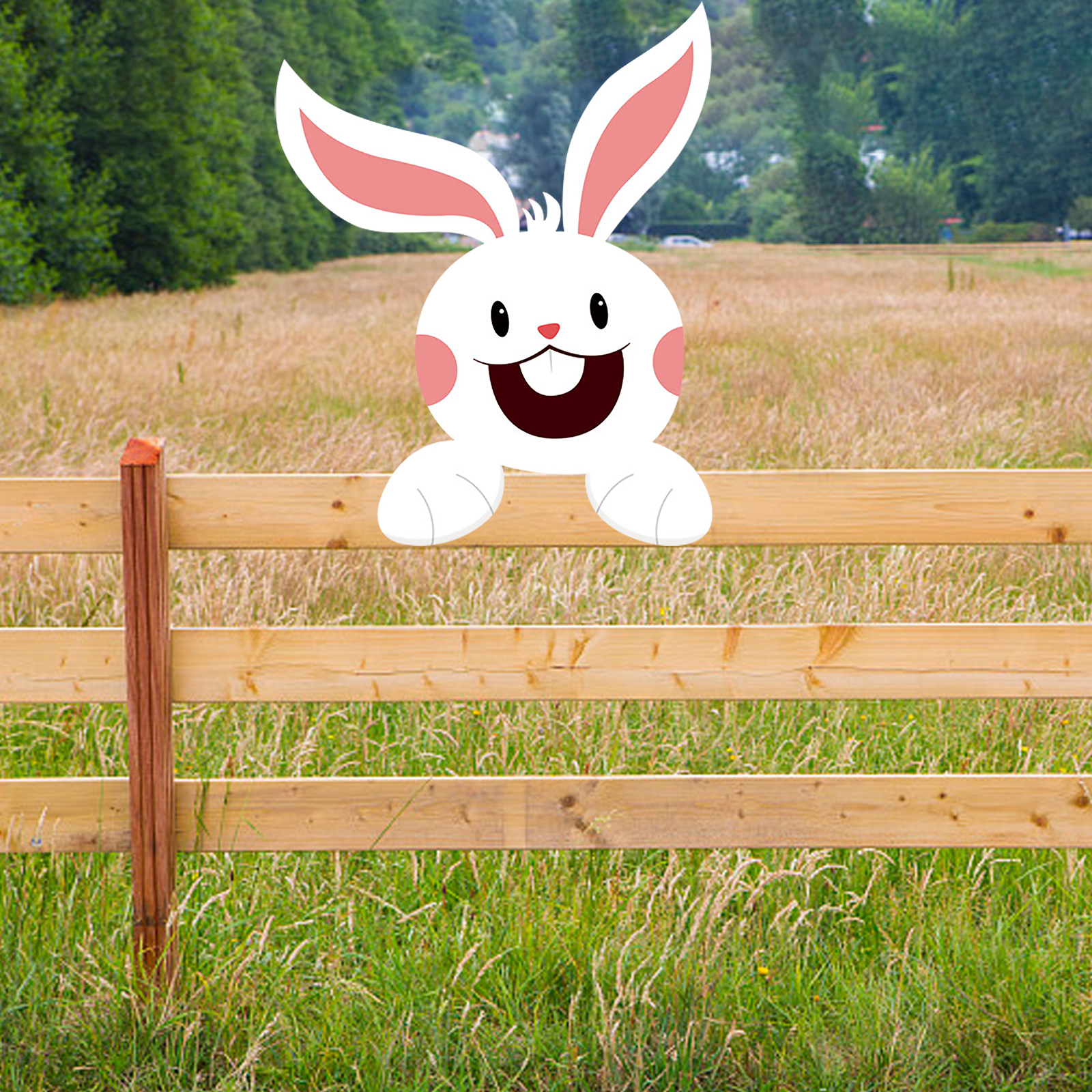 Easter Cute Bunny Peeking Fence Peeker Garden Yard... – Grandado