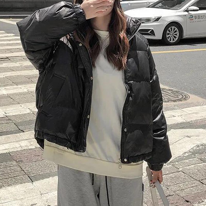 winter women's hoodless zipper loose down jack... – Grandado