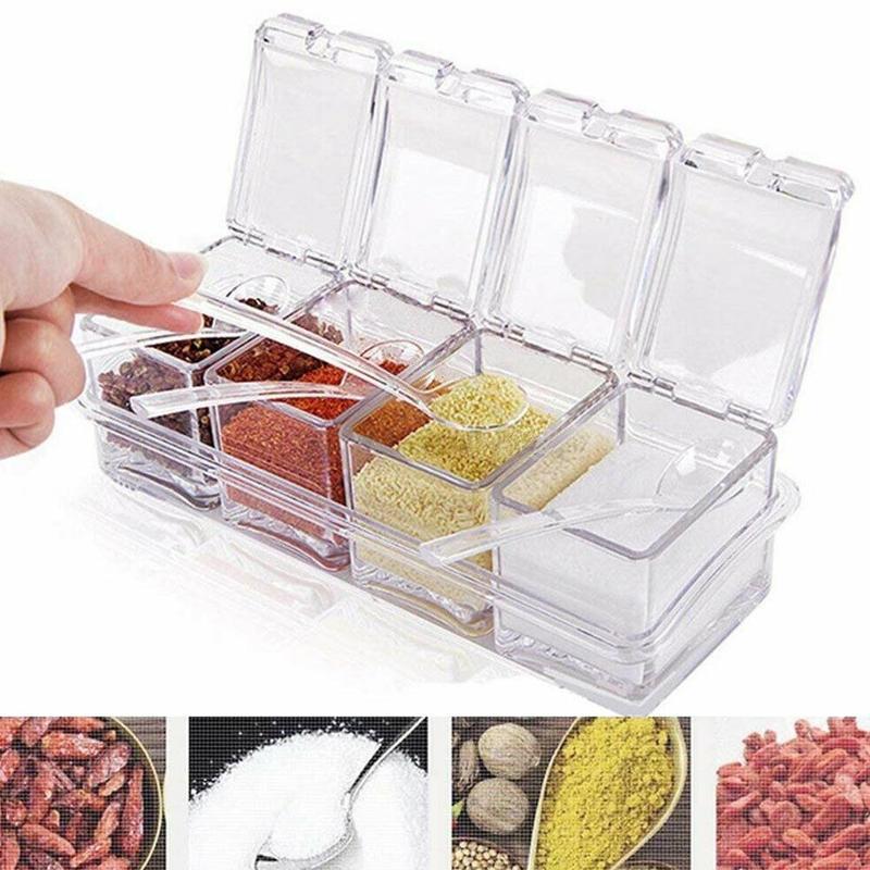 Four Grid Kitchen Seasoning Box Set Crystal Transp... – Grandado