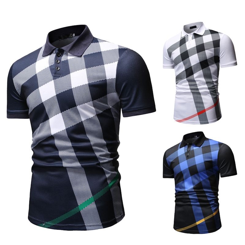 Polo Shirt Men Plaid Pattern Men's Casual POLO Shi... – Grandado