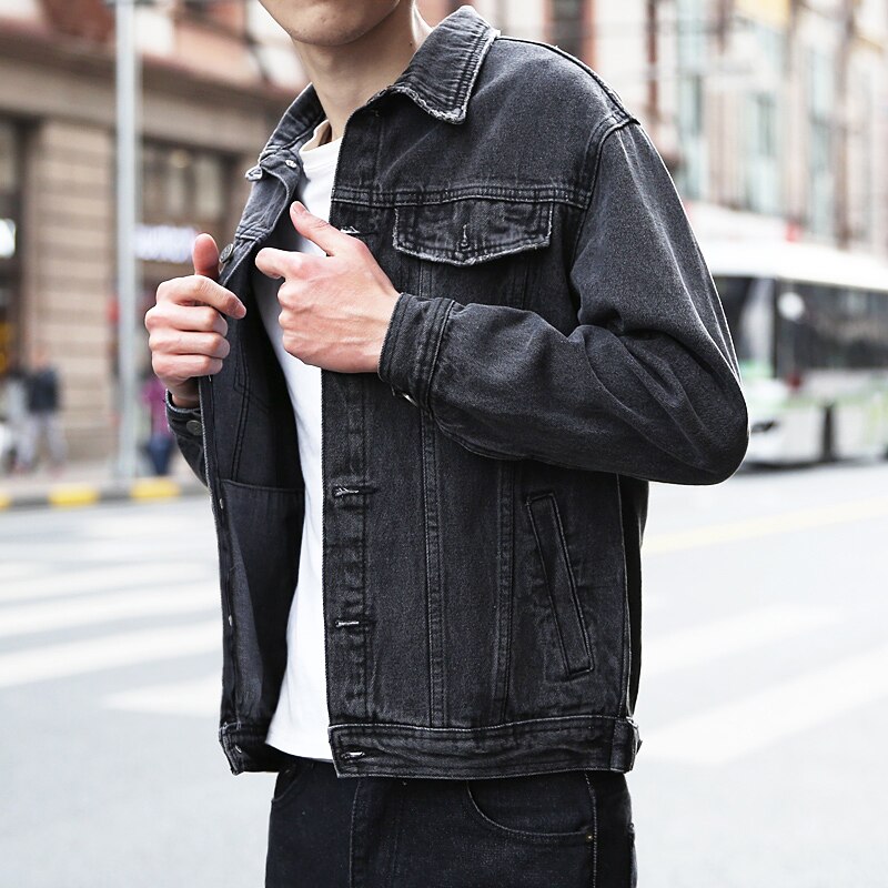 Black Denim Coat Men's Street Jacket Men's Spring ... – Vicedeal