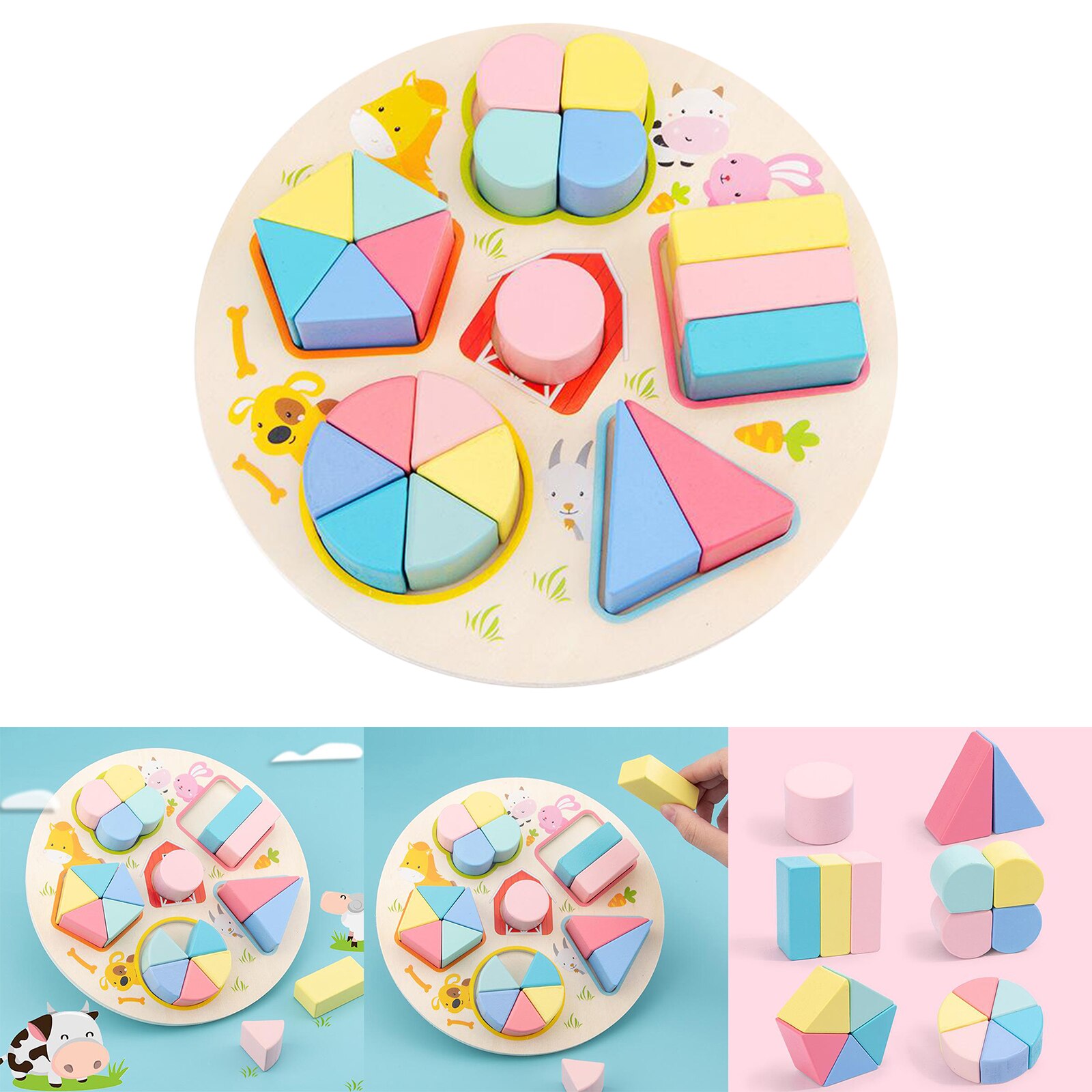 Math Wooden Fraction Puzzle Board Toy Shapes Sorti... – Grandado