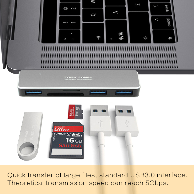 Usbc Hub 5 In 1 Type C Naar 3 Poort USB3.0 Tf Sd K... – Grandado