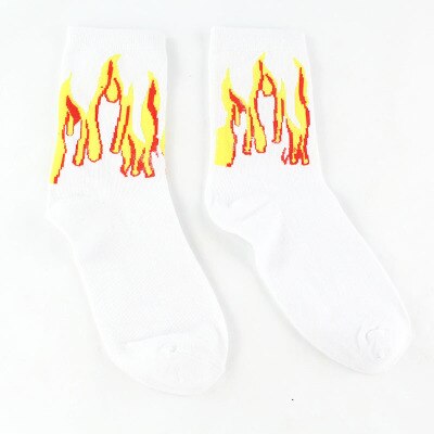 Flame Socks Men Print Cotton Crew Mens Winter Fire... – Grandado