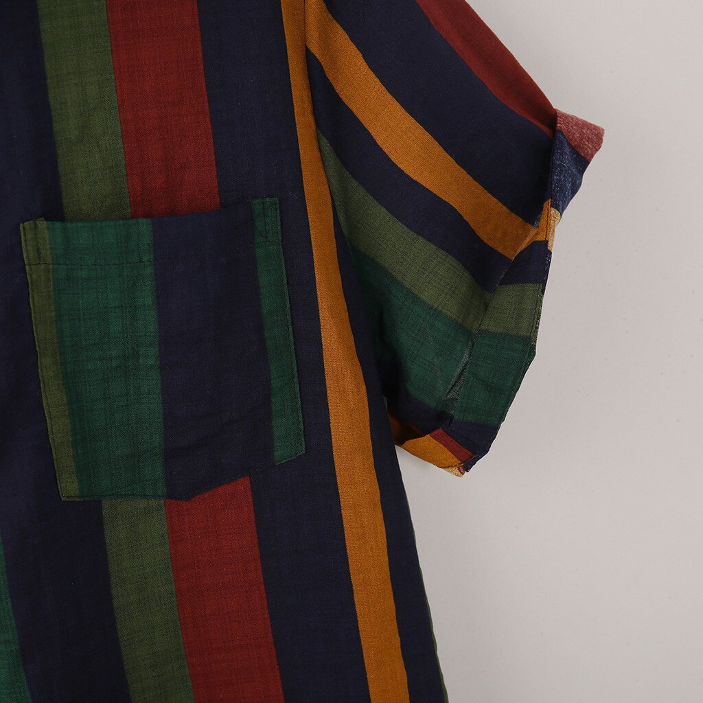 Summer Mens Shirts Loose Multi Color Stripe Lump P... – Grandado