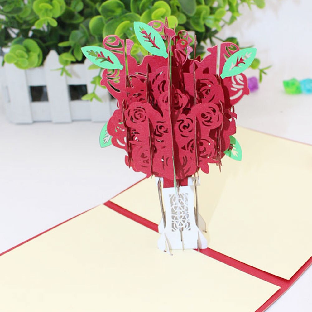 Rose 3D Card Valentine Pop Up Greeting Bouquet Red... – Grandado