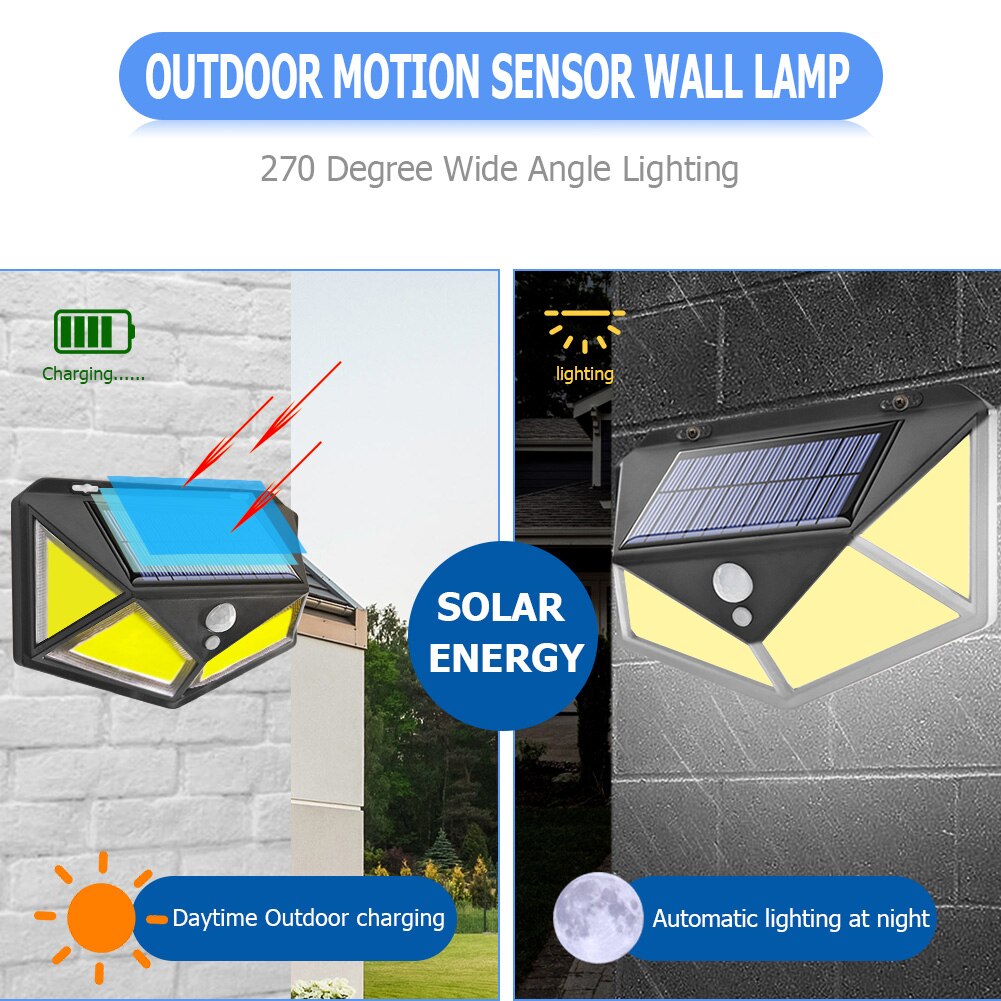 158 COB LED Solar Wall Light Garden 4 Sides Lumino... – Grandado