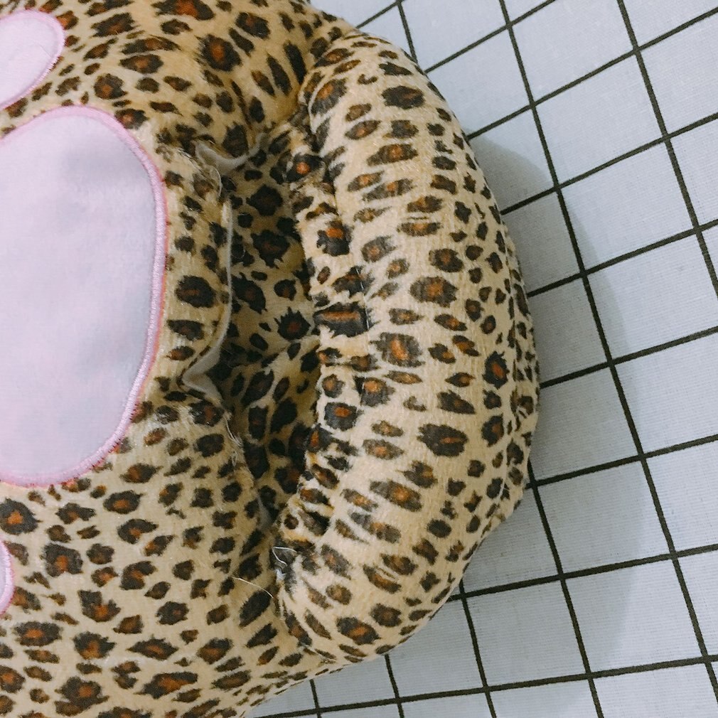 Plush Big Feet Warm Slippers Leopard Catlike patte... – Grandado