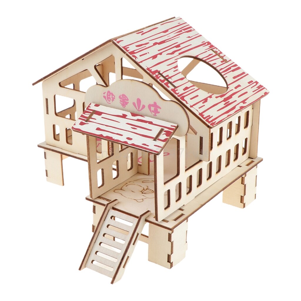 Hamster Hideout Wooden Hut Small Animals Double La... – Grandado