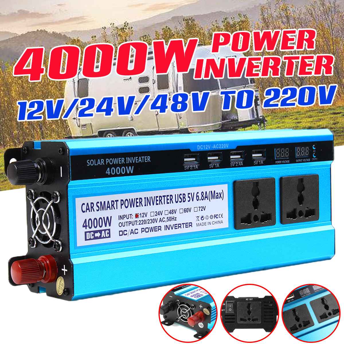 Solar Car Home Power Inverter 12V 24V 48V to 220V ... – Vicedeal