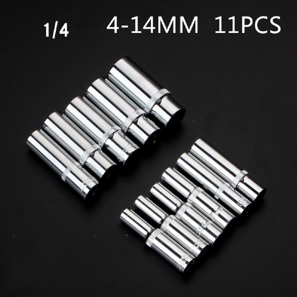 11pcs 1/4 Socket Set Adapter Long Sockets 4-14mm D... – Grandado