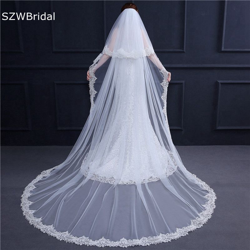 Lace Appliques Two Layer Bridal veils Velo de novi... – Grandado