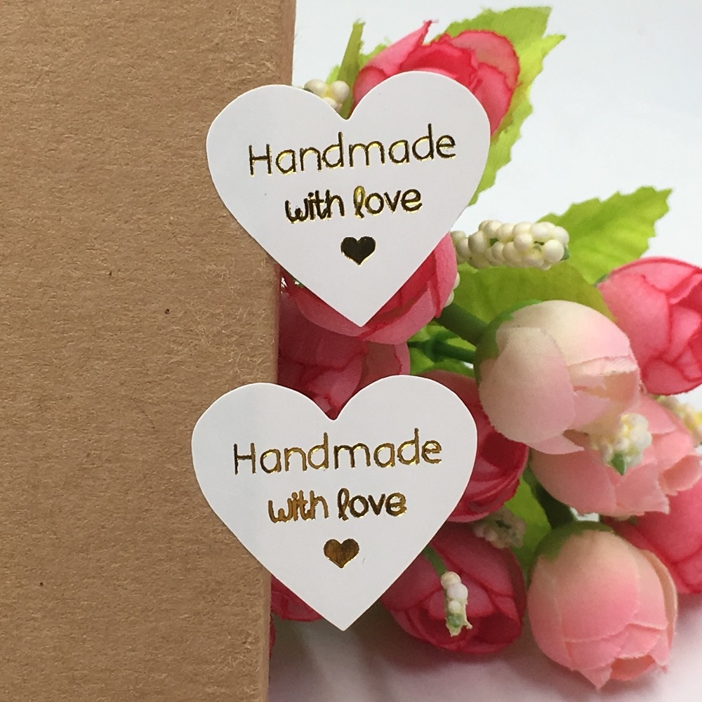 100PCS/Lot Gold Print "Hand Made With Love&qu... – Grandado