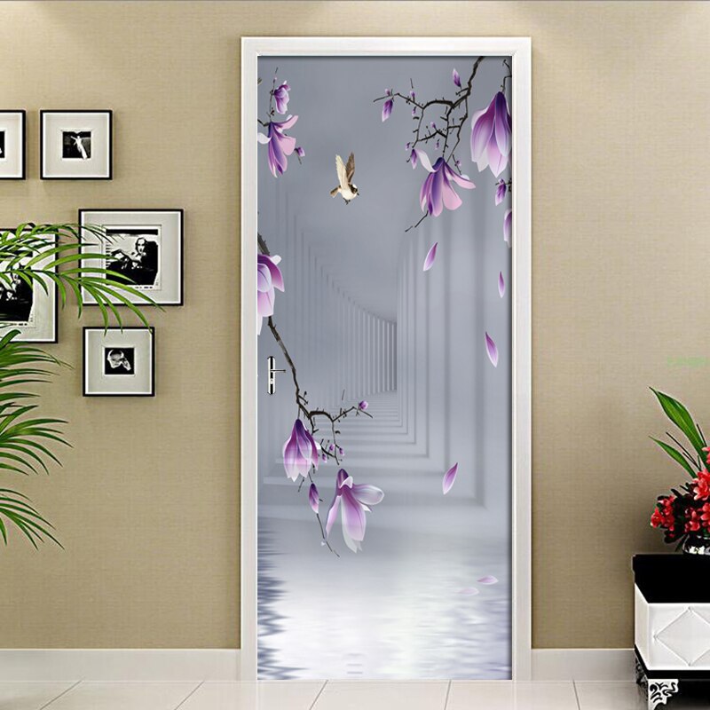 DIY Door Sticker Purple Flowers Space Photo Wallpa... – Grandado