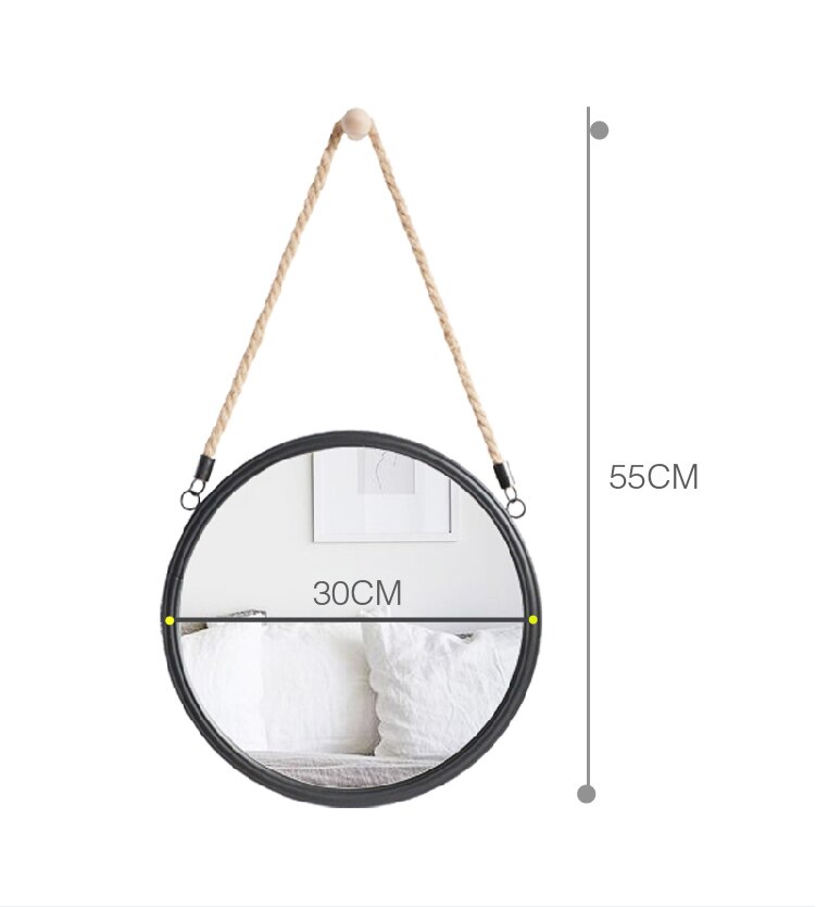 Round Wall Mirror Decorative Mirror with Hemp Rope... – Grandado