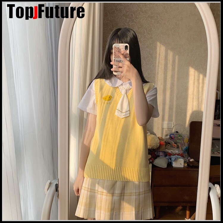 LITTLE YELLOW CHIK Japanese girl's Knitted Vest cu... – Grandado