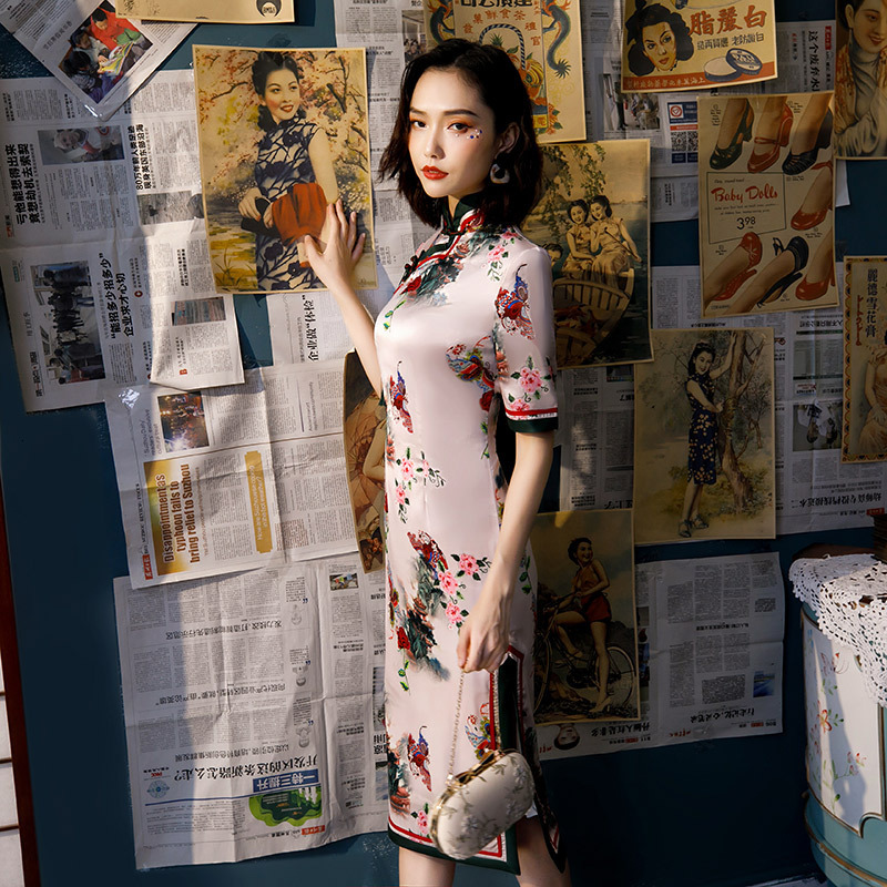 Sheng Coco Pink Chinese Silk Dress Silky Knee Leng... – Vicedeal