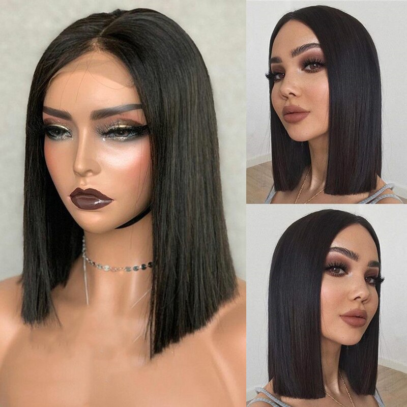 Soft Short Bob Wig Straight Synthetic Glueless Lac... – Grandado
