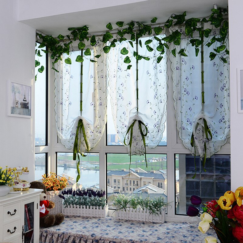 Sheer kitchen door window purple flower curtain pa... – Grandado